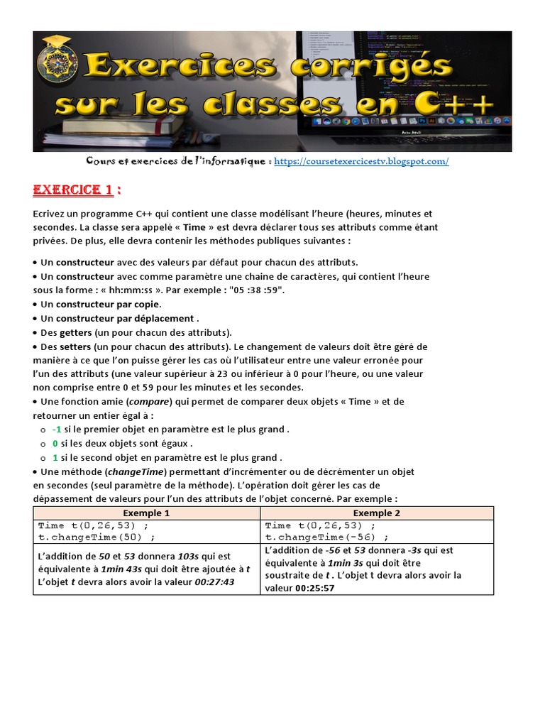 Exercices C++ : Classes et Méthodes | PDF | Classe (informatique) | Programmation