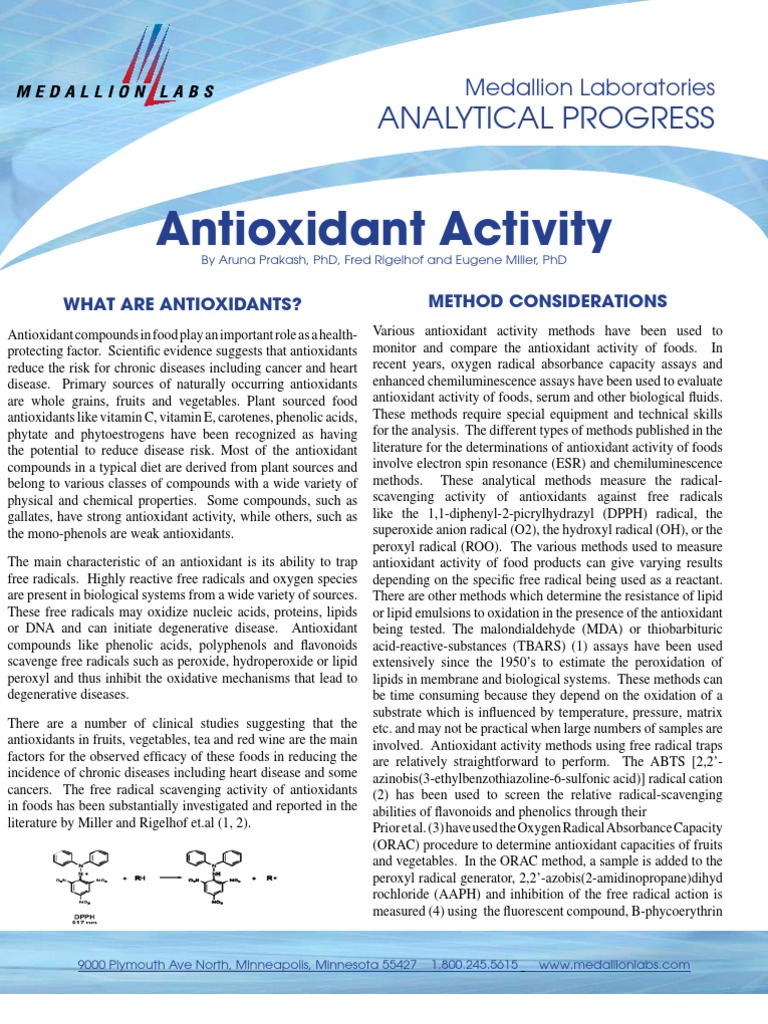 Antioxidant Activity Analysis Methods | PDF