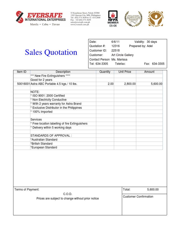 Fire Extinguisher Quotation for Art Circle | PDF | Business