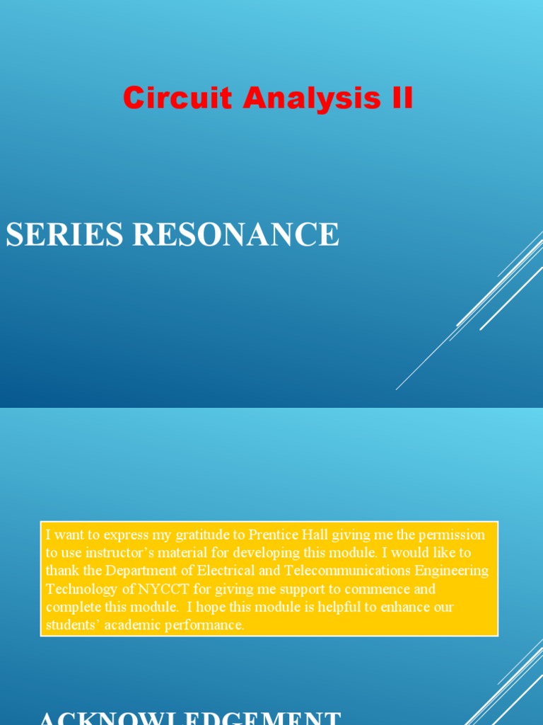 Circuit Analysis II: Series Resonance | PDF | Resonance | Electrical Impedance