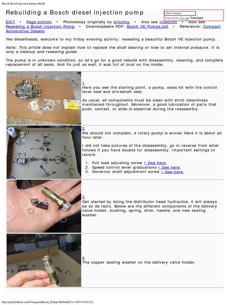 Bosch VE Injection Pump Rebuild Guide | PDF | Diesel Engine | Pump
