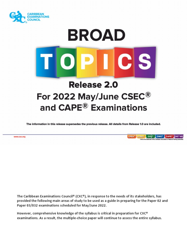 Broad Topics - CXC - 2022 | PDF | Agriculture | Textiles