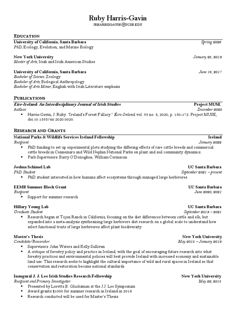 CV Harris-Gavin 22 | PDF | Ecology | Nature