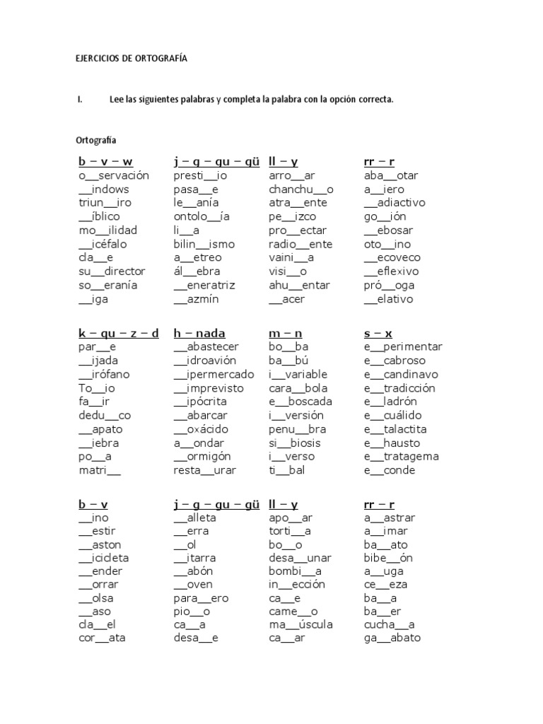Ejercicios de Ortografía para Secundaria | PDF | Ortografía