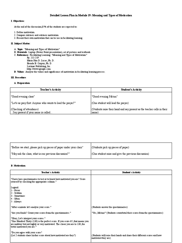 Detailed Lesson Plan in Module 19 | PDF | Motivational | Motivation