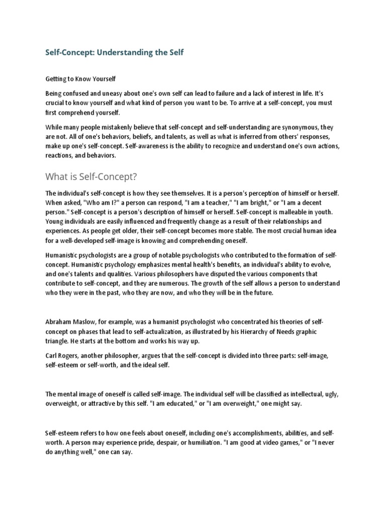 Self-Concept Understanding The Self | PDF | Self Concept | Self Esteem