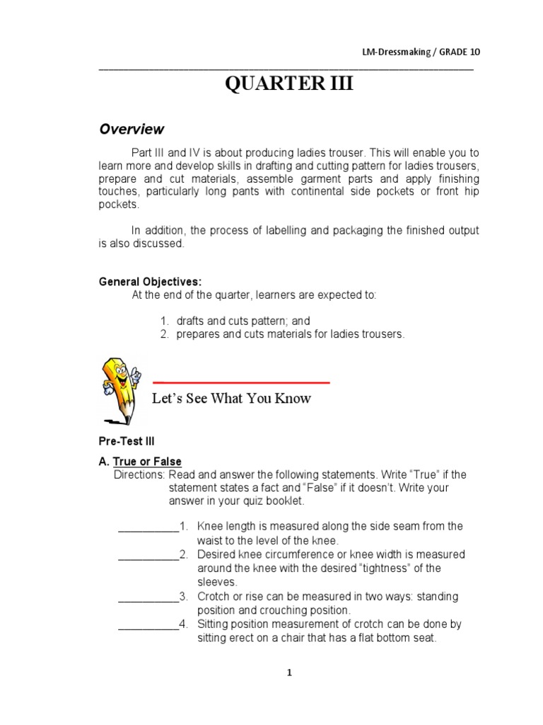 Module 1 Ladies Trousers | PDF | Trousers | Seam (Sewing)