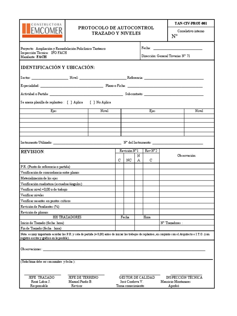 (TAN-CIV-PROT-001) Protocolo Trazado y Niveles | PDF