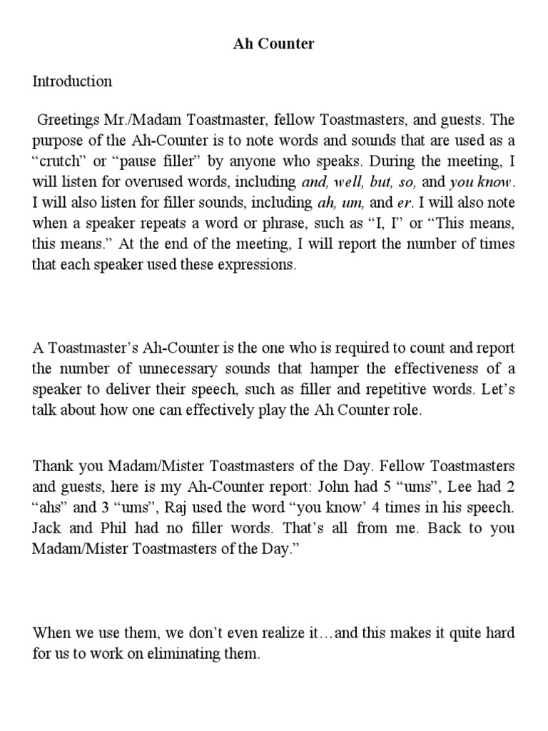 Educators Toastmasters Club-Ah Counter Report | PDF | Career & Growth ...