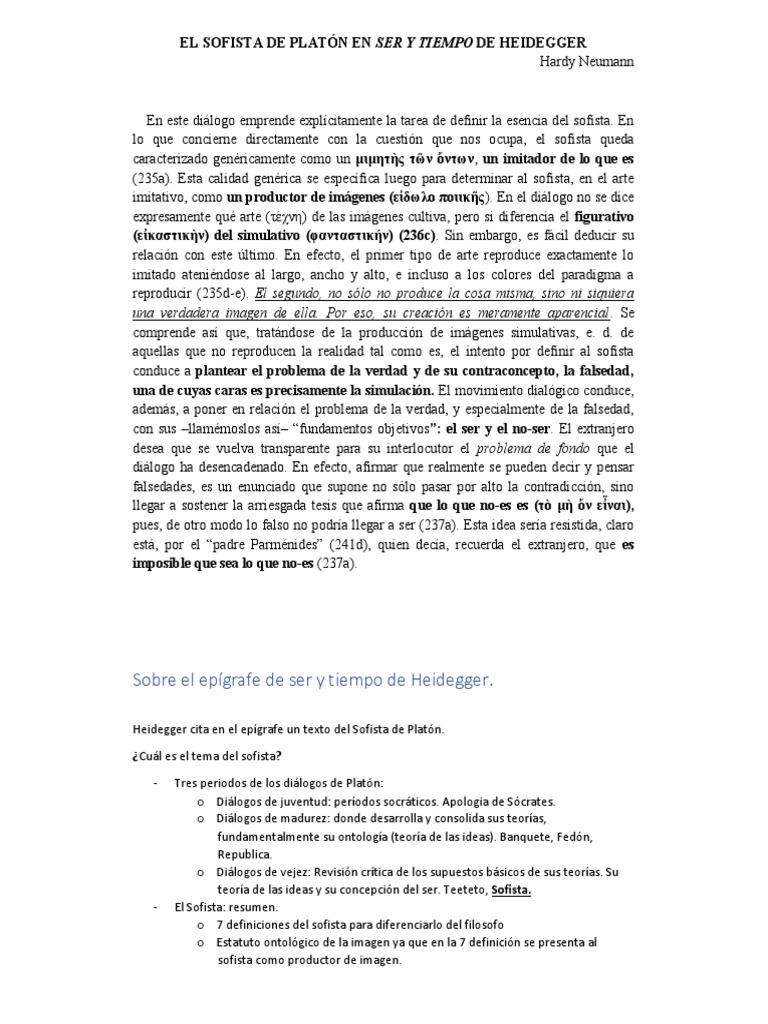 El Sofista de Platon y El Epigrafe en Ser y Tiempo de Heidegger, Estructura de La Pregunta | PDF ...