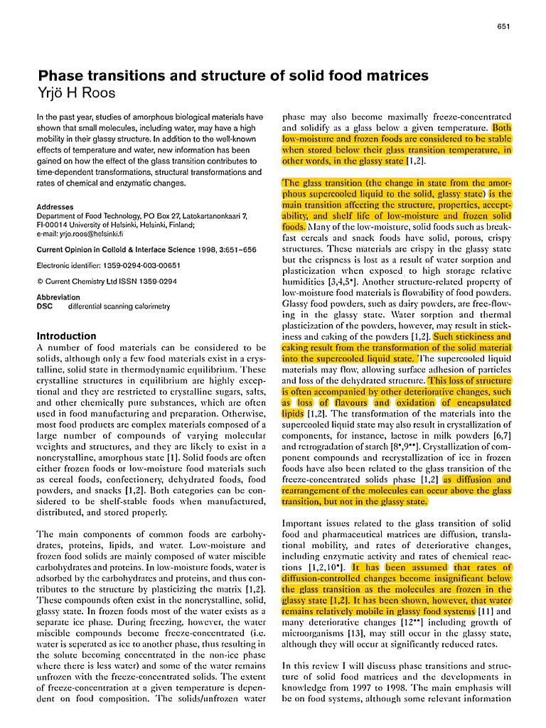 Phase Transitions and Structure of Solid Food Matrices: Yrjo Roos ...
