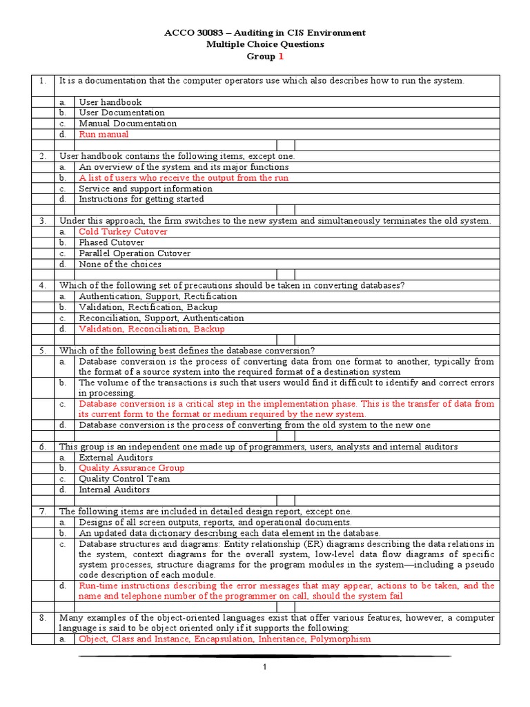 ACCO 30083 - Auditing in CIS Environment Multiple Choice Questions Group | PDF | Object ...