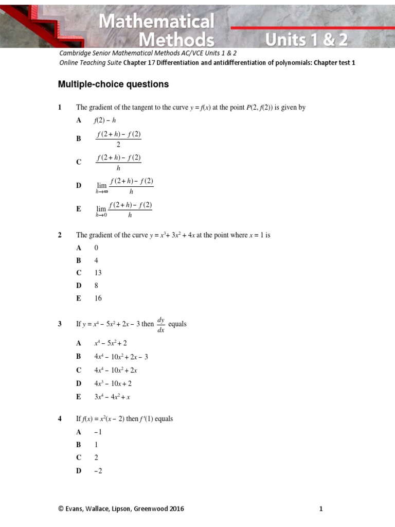 Multiple-Choice Questions | PDF | Derivative | Analysis