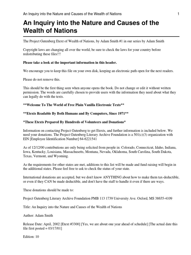 An Inquiry Into The Nature and Causes of The Wealth of Nations - Adam ...
