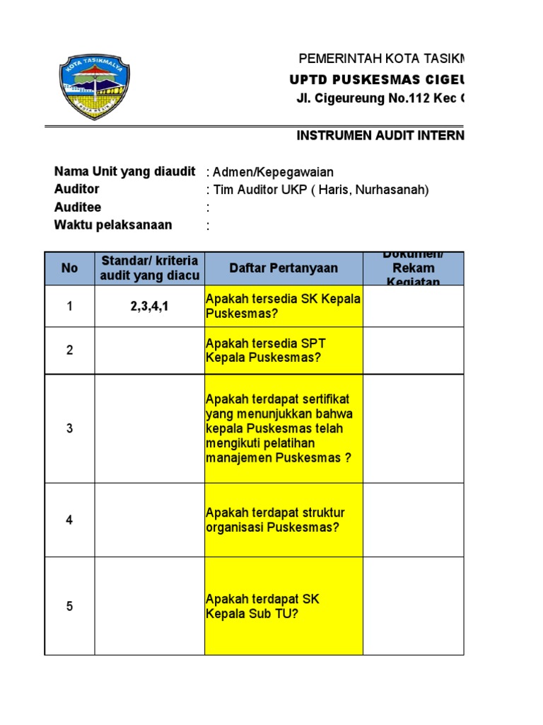 Instrumen Audit Internal Admen | PDF