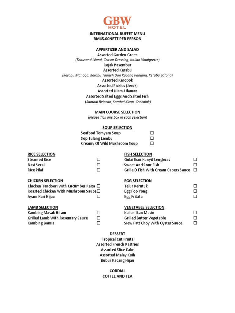 International Buffet Menu 2022 | PDF | Food And Drink | Cooking