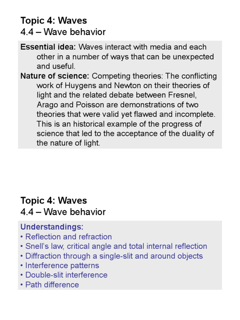 IB Physics SL - Topic 4.4 - Wave Behavior | PDF | Diffraction ...