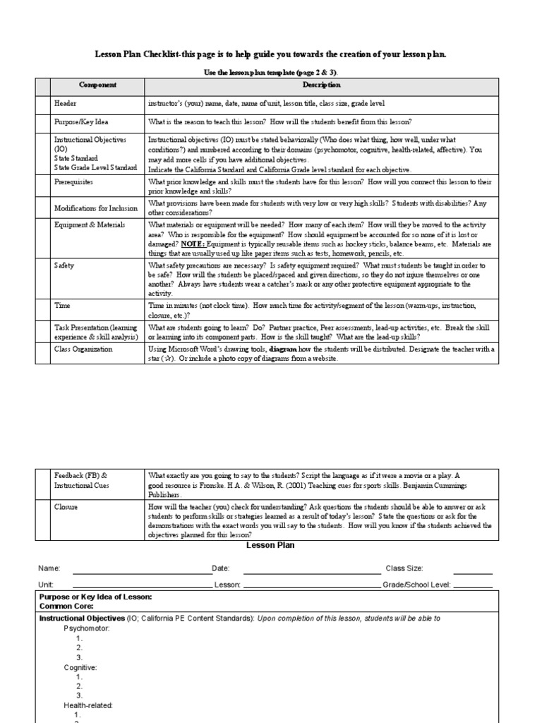 Physical Education Lesson Plan Template | PDF | Lesson Plan | Teaching