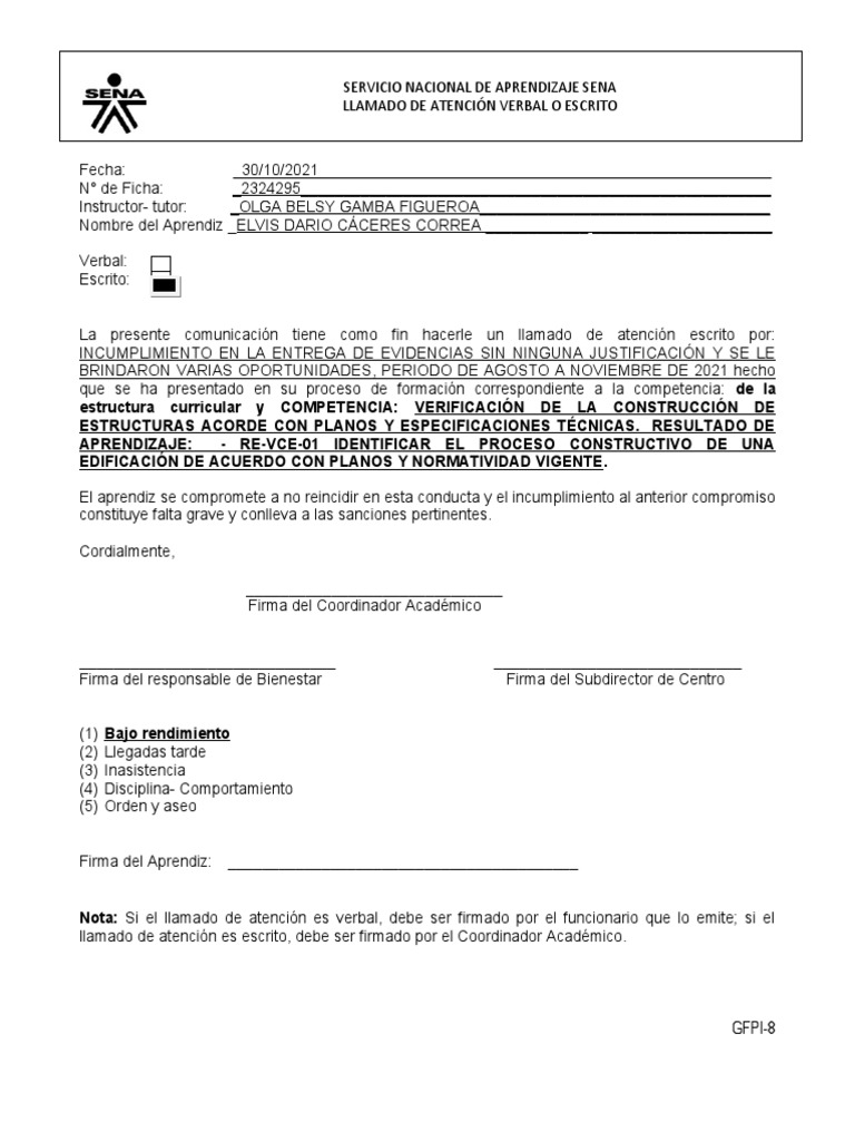 Formato Llamado de Atención Escrito | PDF