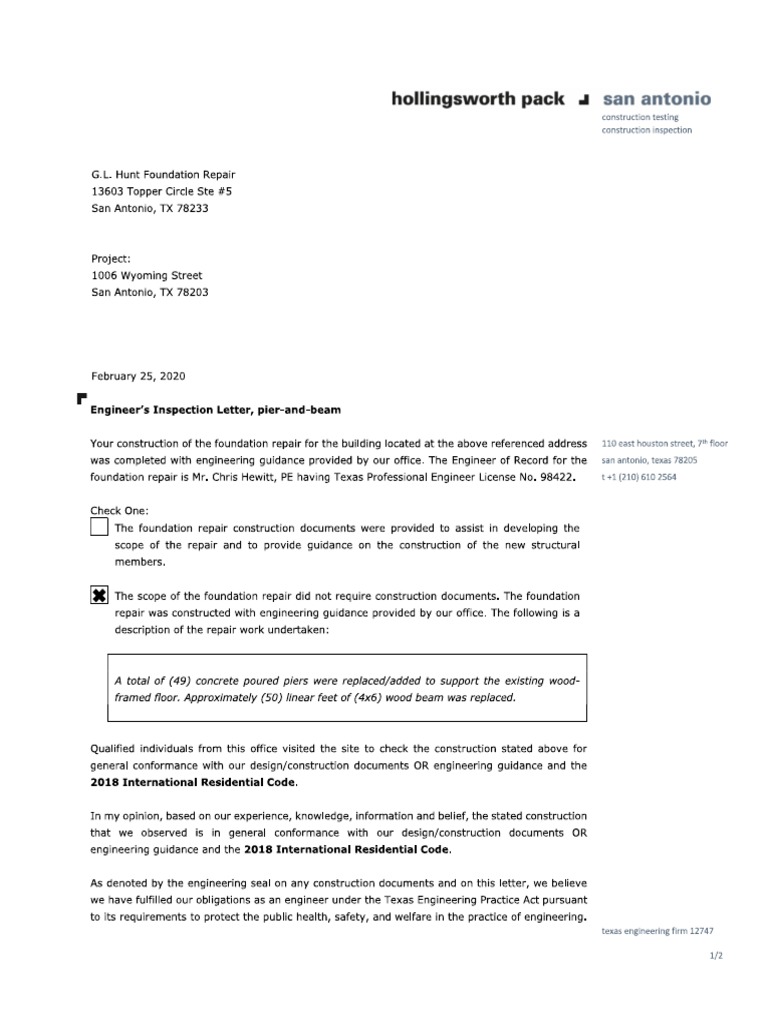 Enginer Inspection Letter 2-25-20 | PDF