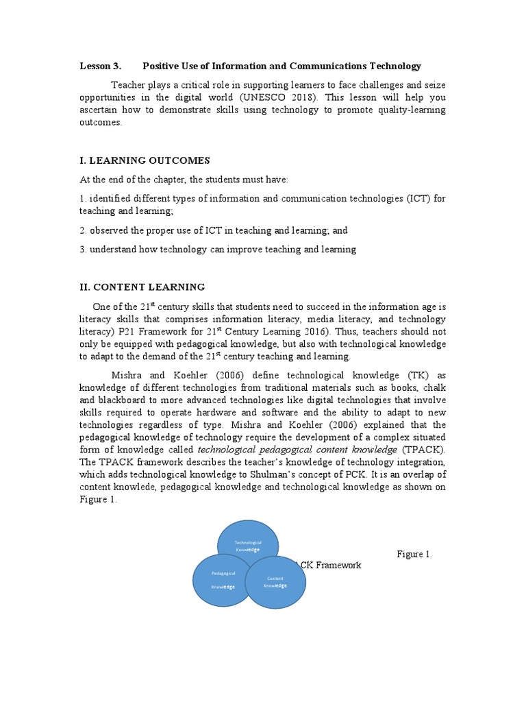 Lesson 3. Positive Use of Information and Communications Technology ...