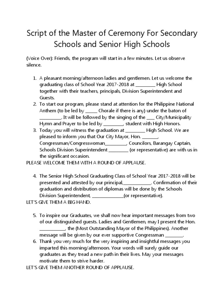 Script for a Secondary School Graduation Ceremony | PDF