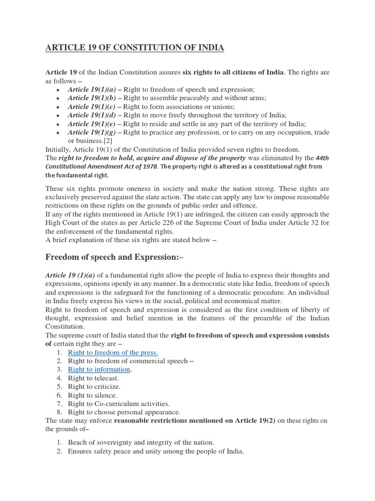 Article 19 of Constitution of India | PDF | Common Law | Crime & Violence