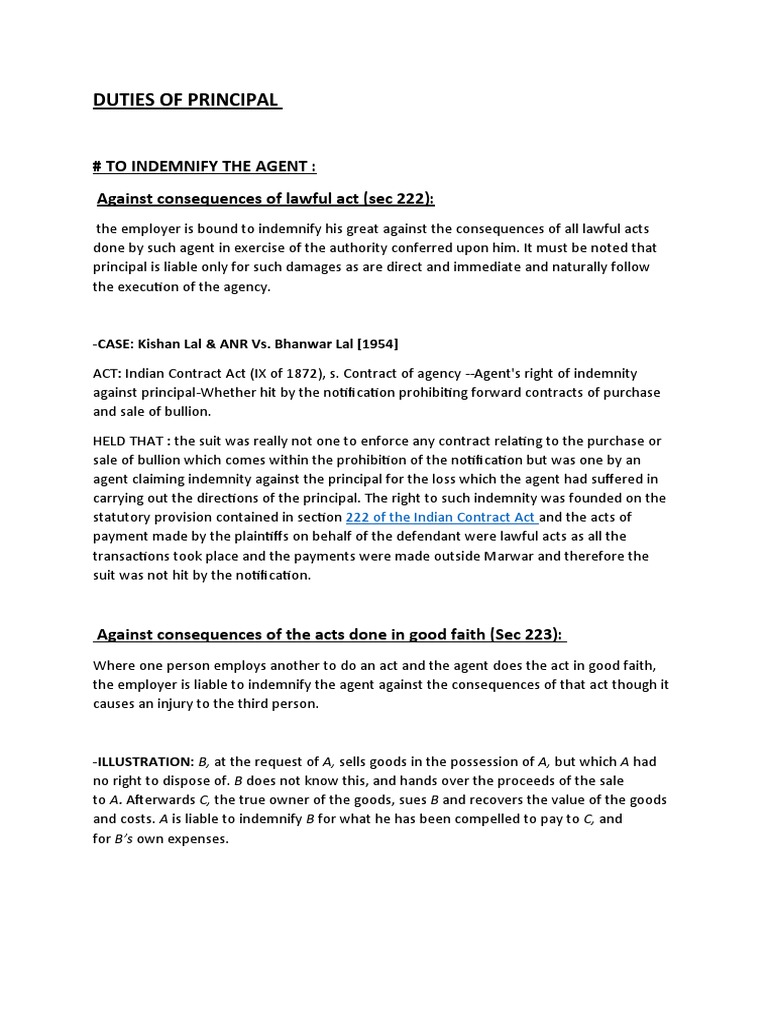 Principal's Duties and Rights in Agency | PDF | Law Of Agency | Indemnity