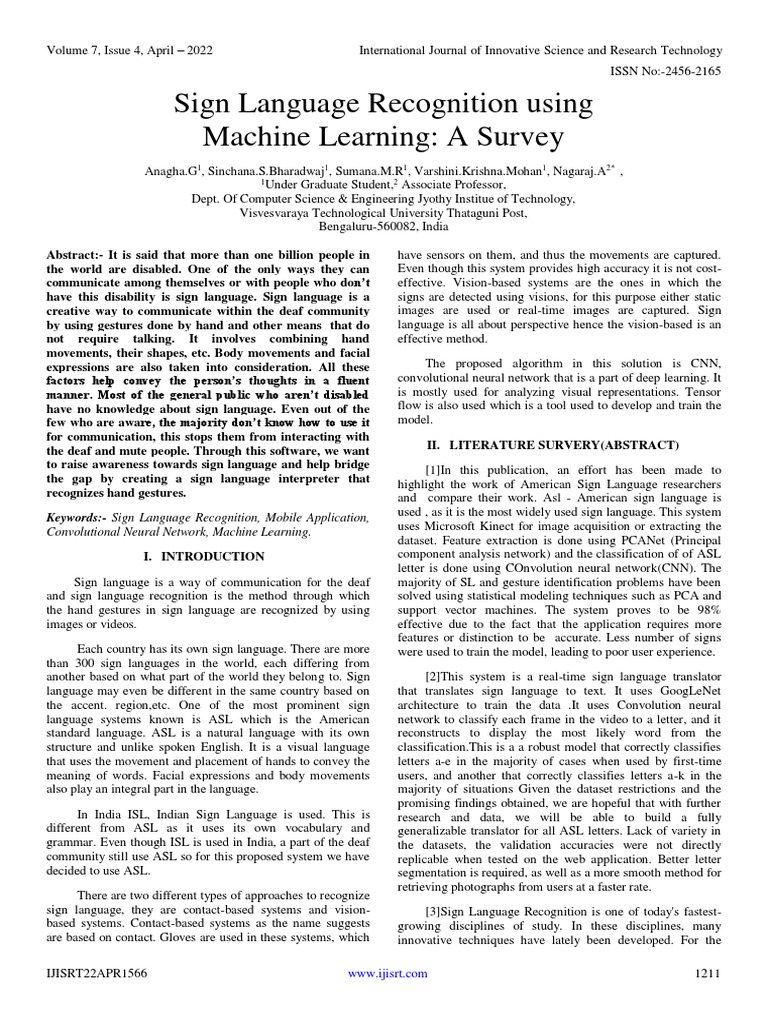 Sign Language Recognition Using Machine Learning A Survey | PDF ...