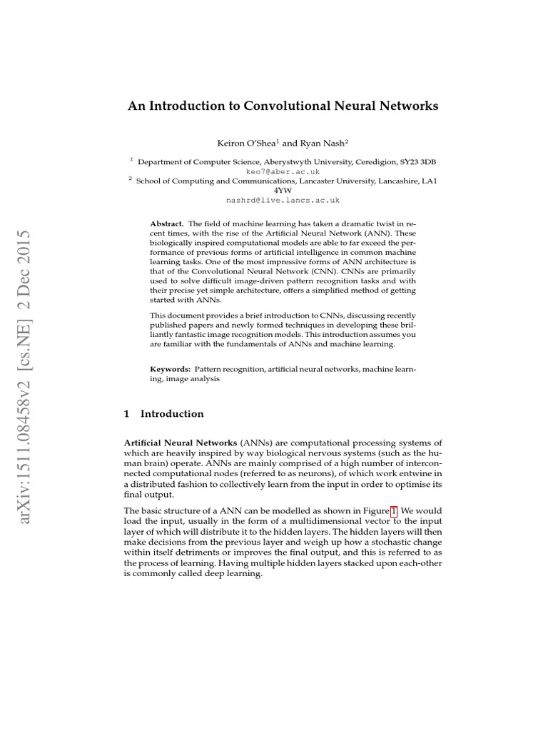 An Introduction To Convolutional Neural Networks: Abstract | PDF ...
