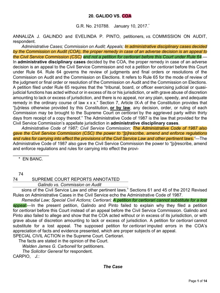 Galido vs. Coa | PDF | Certiorari | Appeal
