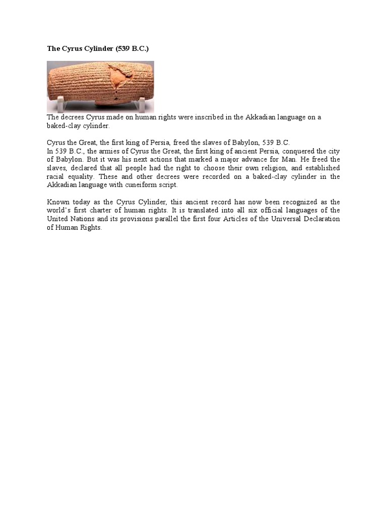 Human Rights - The Cyrus Cylinder | PDF