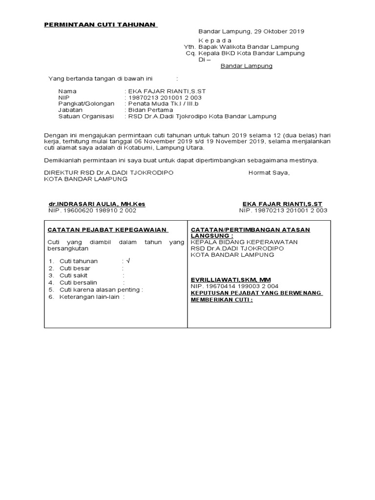 Contoh Surat Cuti | PDF