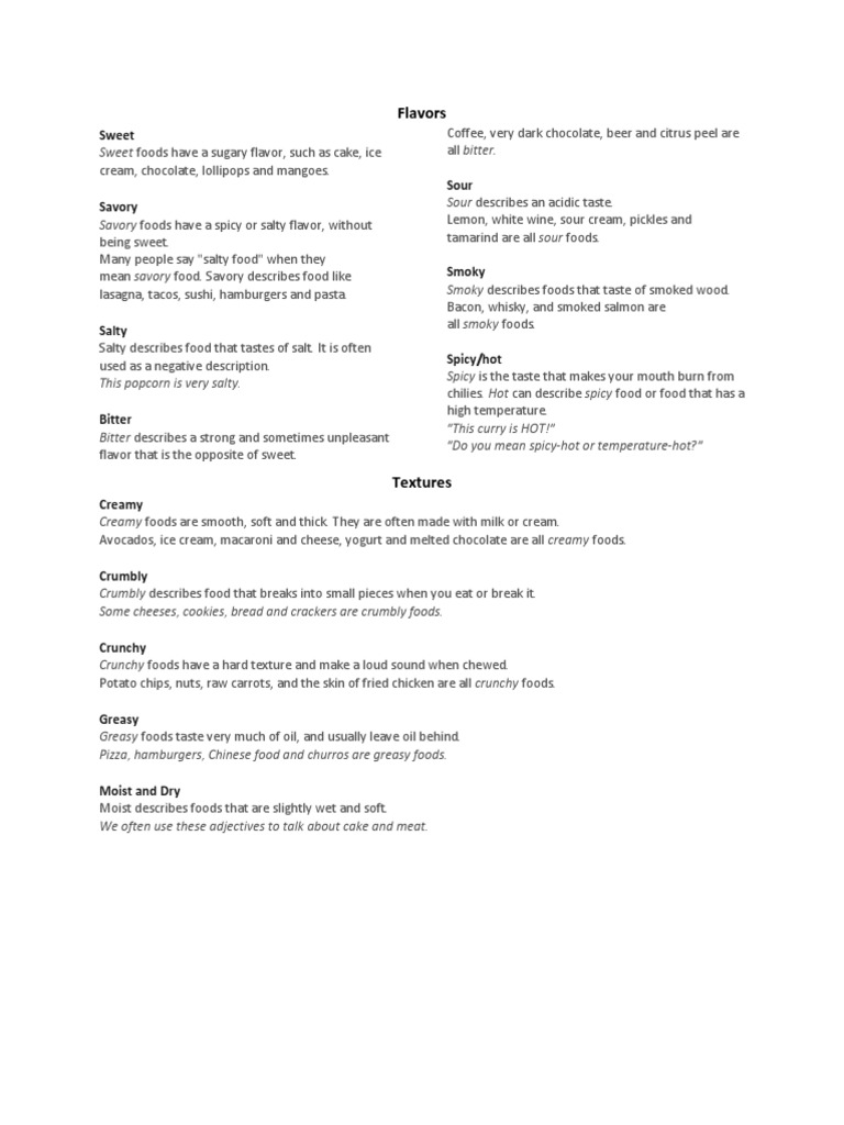 Flavors and Textures | PDF | Taste | Foods