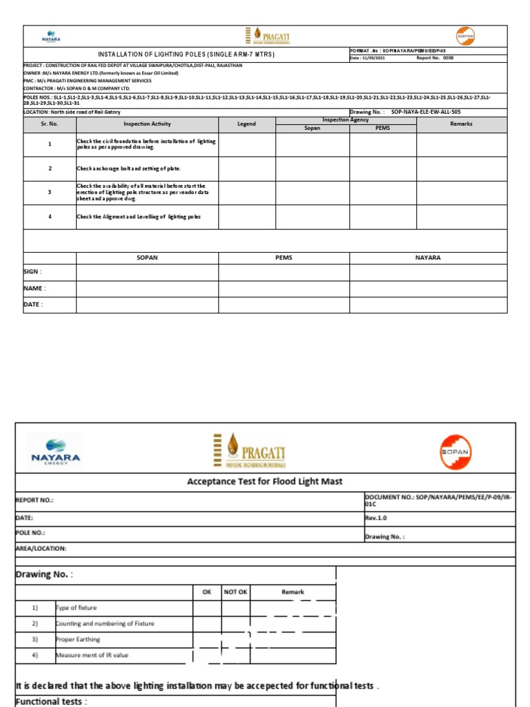 Lighting Poles Installation Report | PDF | Lighting