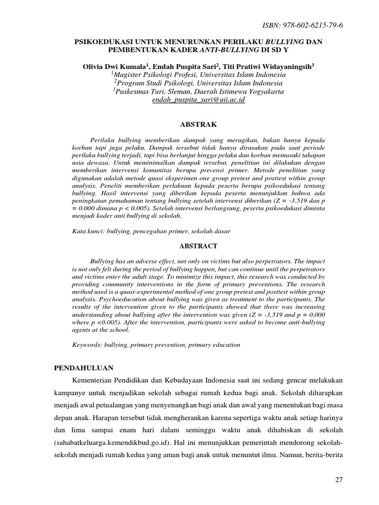 Psikoedukasi Untuk Menurunkan Perilaku Bullying | PDF
