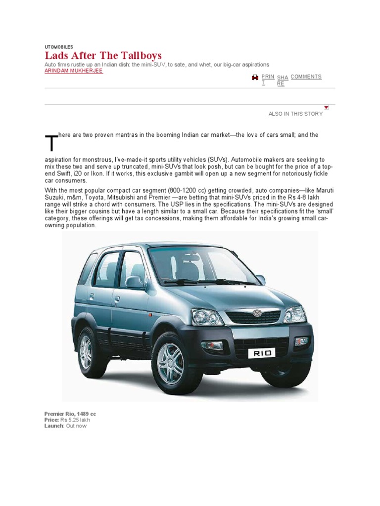 Lads After The Tallboys: Auto Firms Rustle Up An Indian Dish: The mini ...
