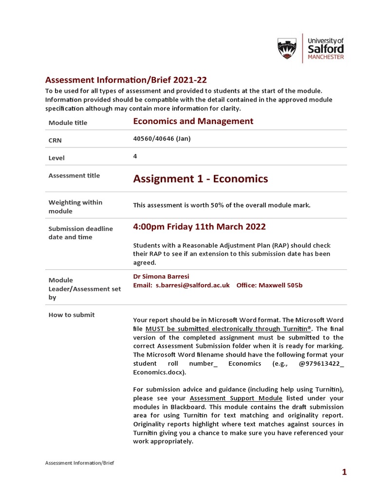 Assignment 1 - Economics Brief 2021-22 | PDF | Essays | Citation