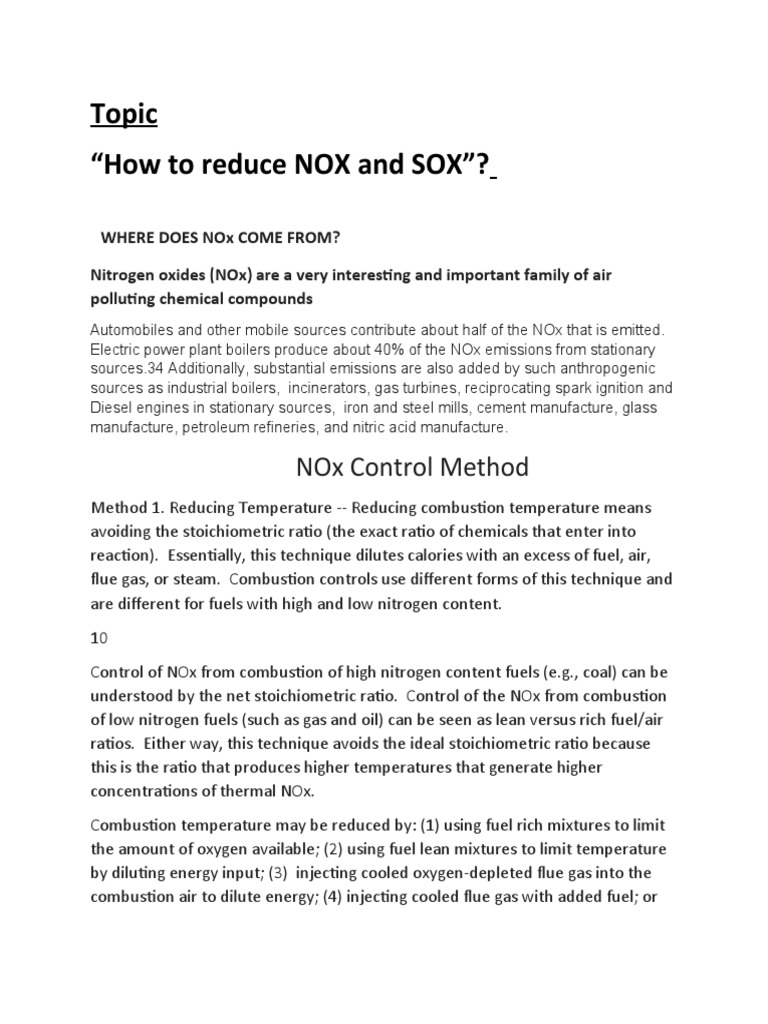 NOx and SOx Emission Reduction Techniques | PDF | N Ox | Combustion