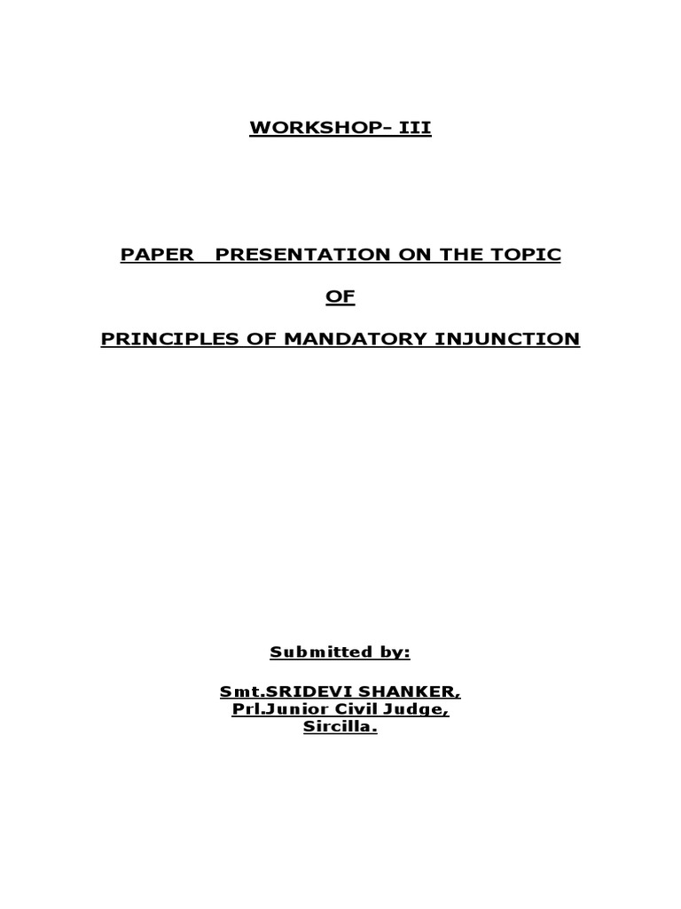 Principles of Mandatory Injunction: An Analysis of the Law and Relevant ...