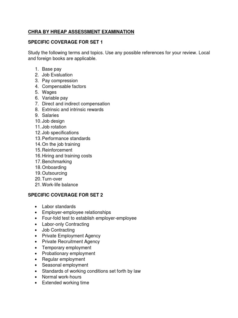 Specific Coverage For Set A and Set B - CHRA by HREAP | PDF ...