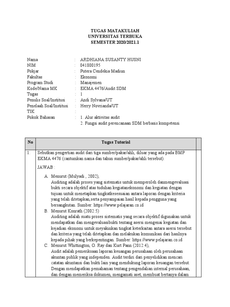 Tugas Tutorial 1 - Ekma4476 - 041800195 - Ardhiana Susanty H | PDF | Bisnis