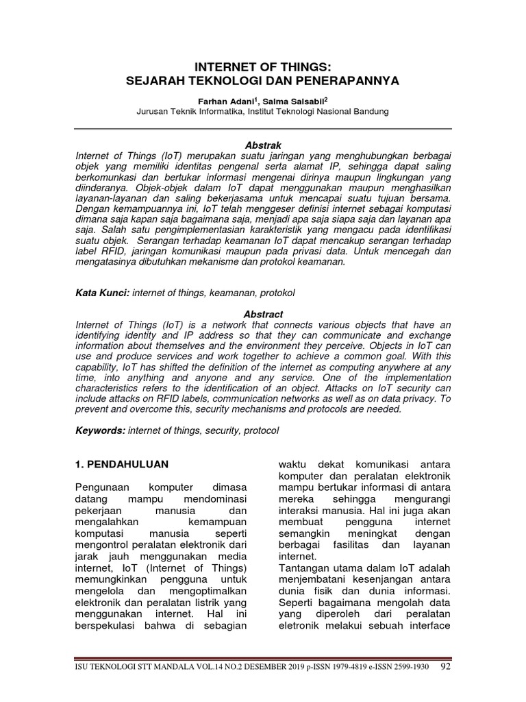 Internet of Things: Sejarah Teknologi Dan Penerapannya: Abstrak | PDF | Komputer