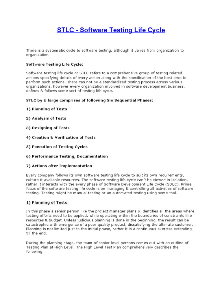 STLC - Software Testing Life Cycle | PDF | Software Testing | Software Bug