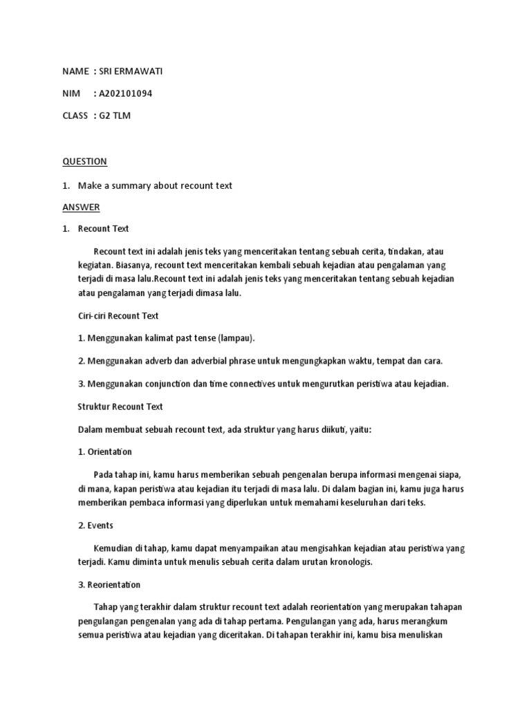 Panduan Lengkap Recount Text | PDF