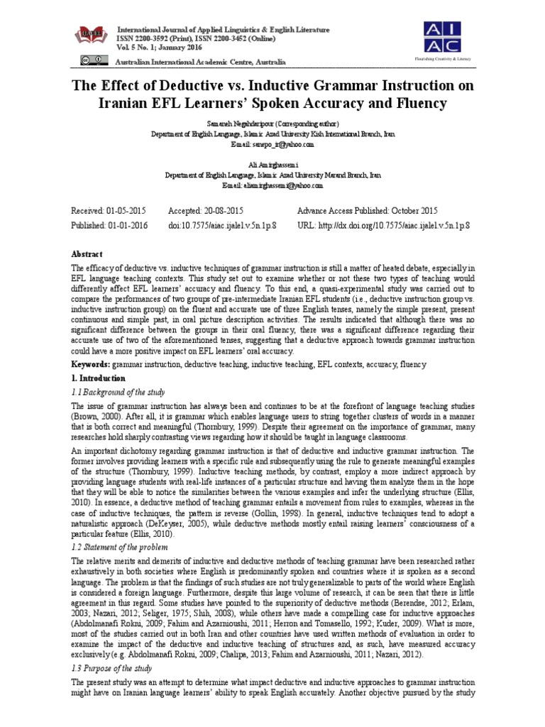 The Effect of Deductive vs. Inductive Grammar Instruction | PDF ...