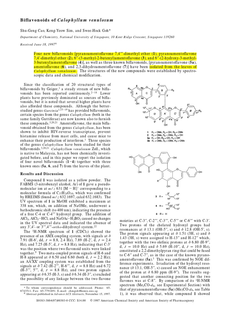 Biflavonoid - 1997 - J Nat Prod. Vol 60 pp1245-1250 | PDF | Two ...