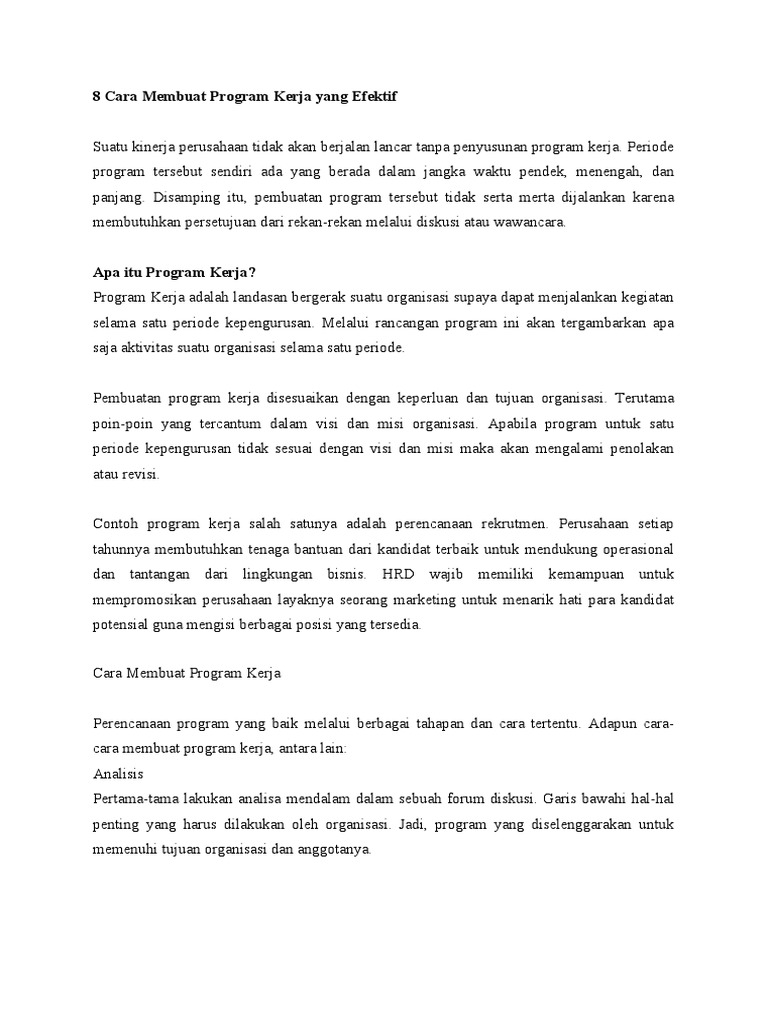 8 Cara Membuat Program Kerja Yang Efektif | PDF