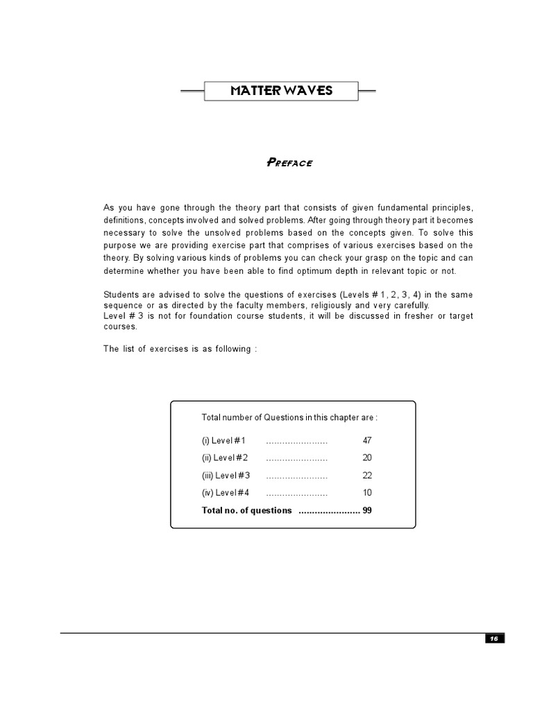 Matter Waves Exercise Questions | PDF | Electron | Electronvolt