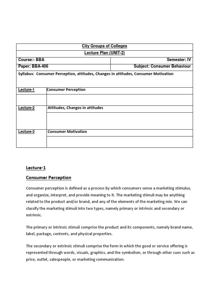 Consumer Behavior-Unit 2 | PDF | Attitude (Psychology) | Motivational